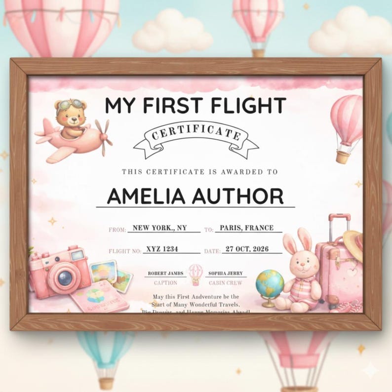 Editable Canva My First Flight Certificate, Baby Toddler First Airplane ...