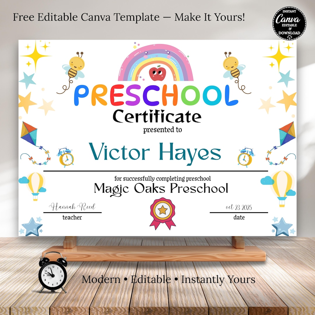 Editable Preschool Graduation Certificate Template: Printable Pre-k ...
