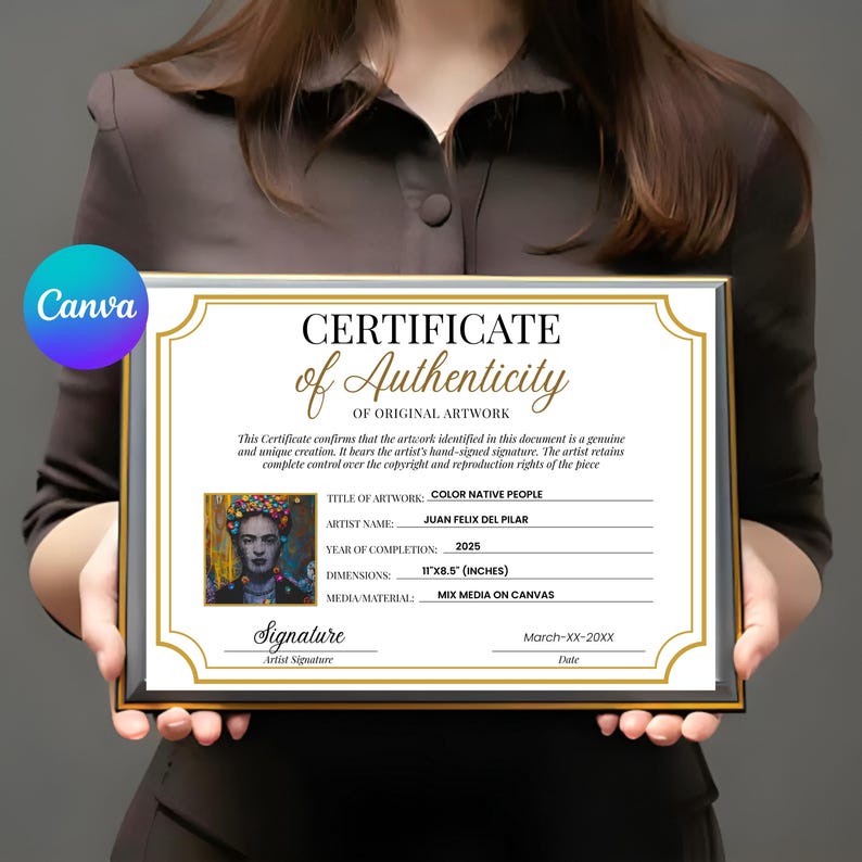 Artist Certificate of Authenticity Template: Editable COA With QR Code ...