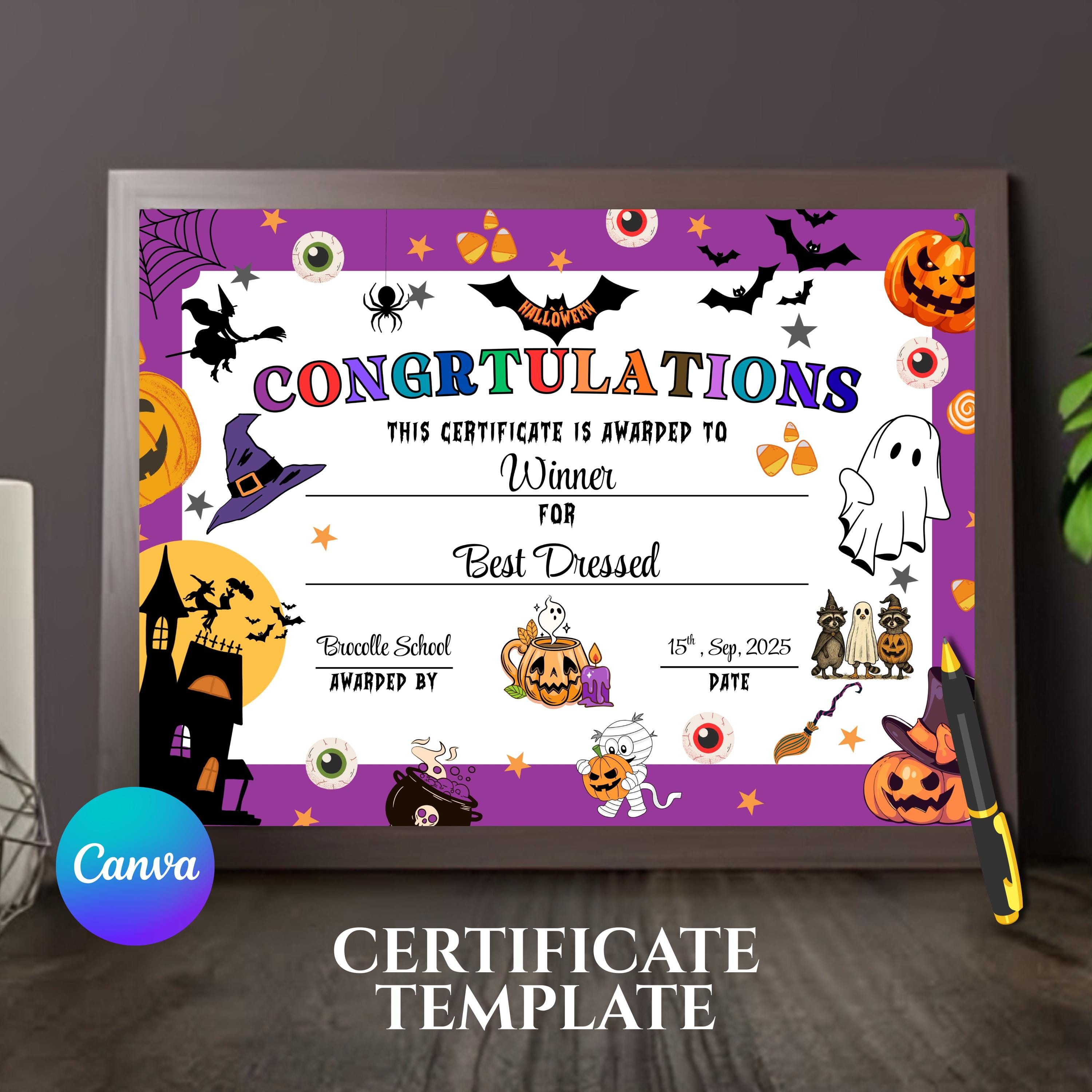 Editable Halloween Costume Award Certificate (digital Download) - Etsy