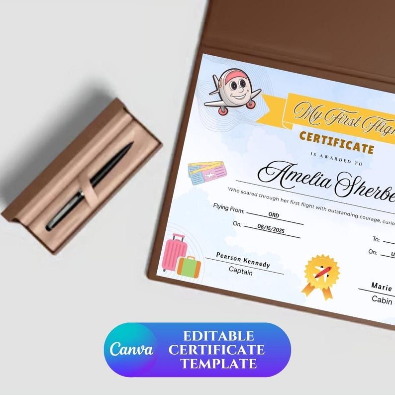 First Flight Certificate for Kids: Airplane Travel Keepsake (PDF ...
