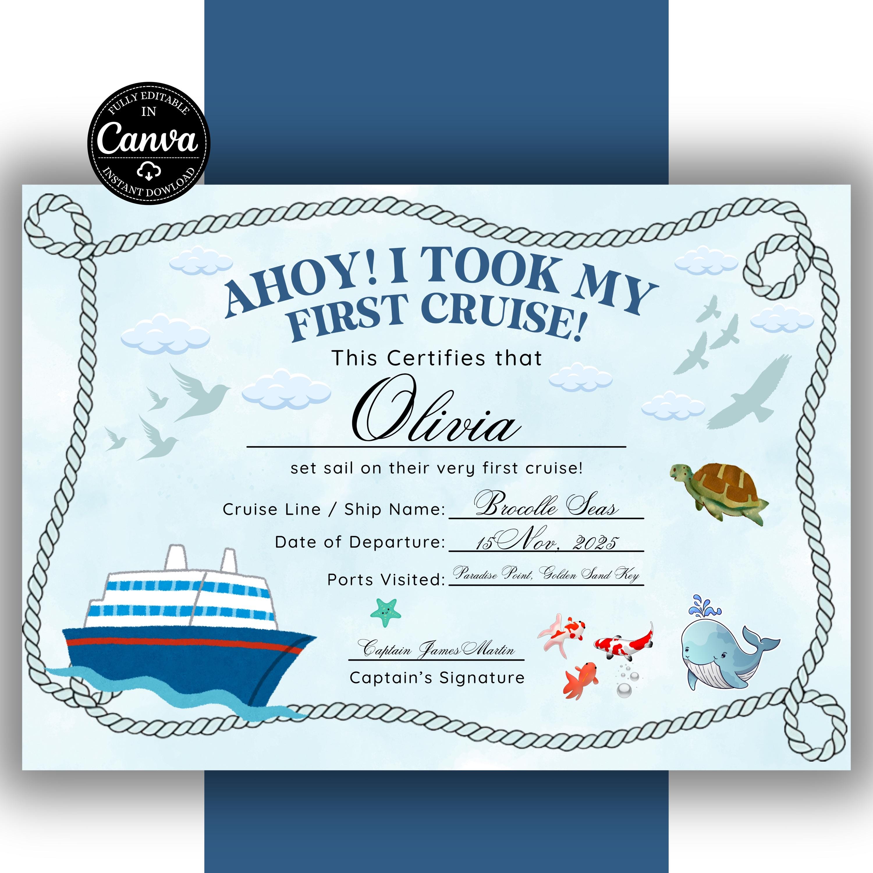 Editable First Cruise Certificate: Printable Kids Cruise Keepsake ...