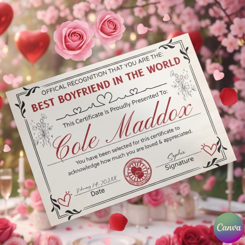 Editable Boyfriend Certificate Canva Template, Funny Award Gift for Him ...
