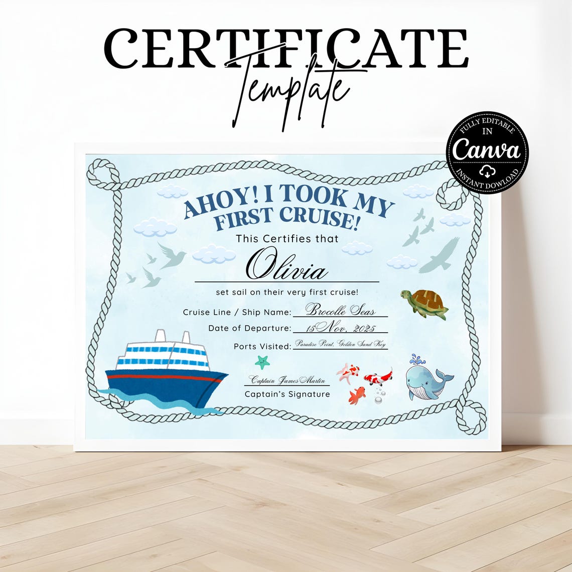 Editable First Cruise Certificate: Printable Kids Cruise Keepsake ...