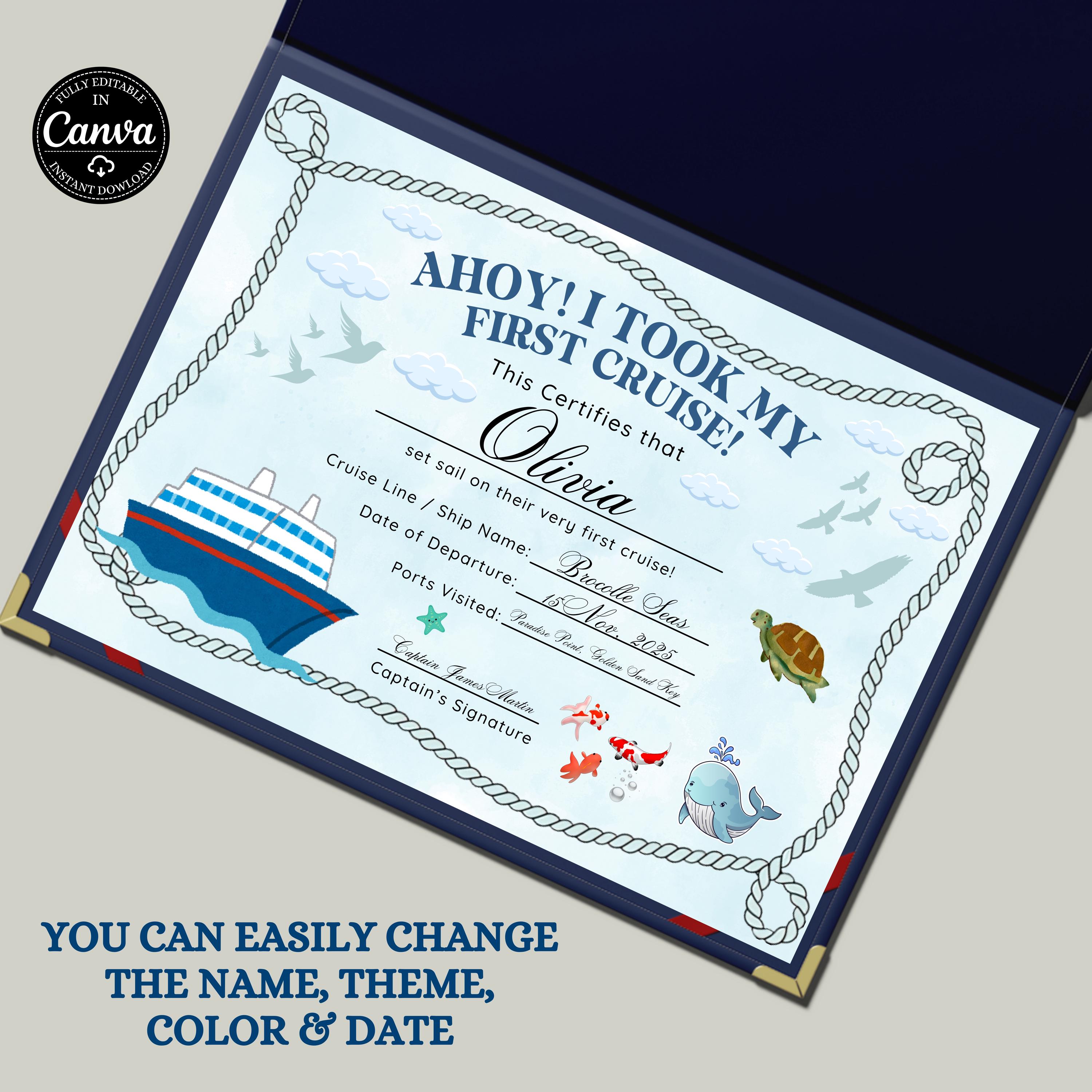 Editable First Cruise Certificate: Printable Kids Cruise Keepsake ...