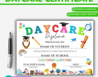 Editable Daycare Graduation Diploma: Printable Certificate (PDF) - Etsy UK