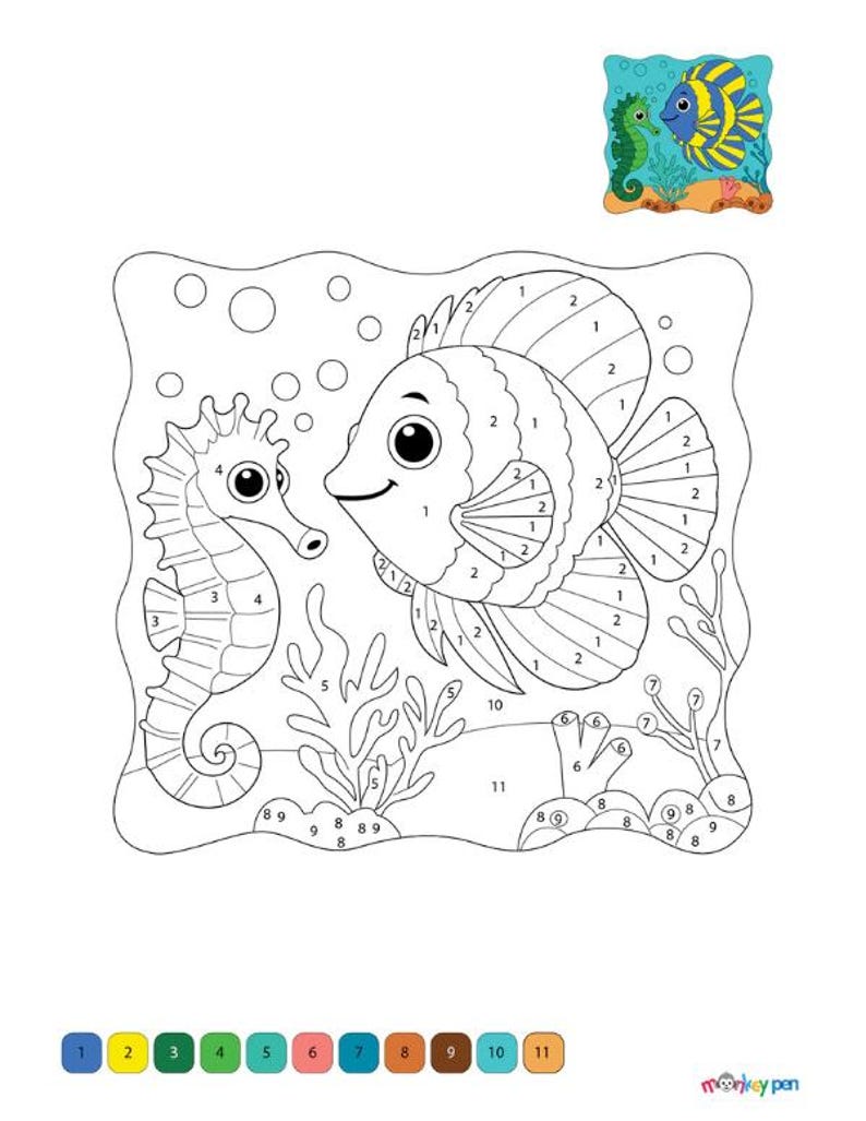 Angelfish and Seahorse Color by Number – Ocean Life | Coloring Pages ...