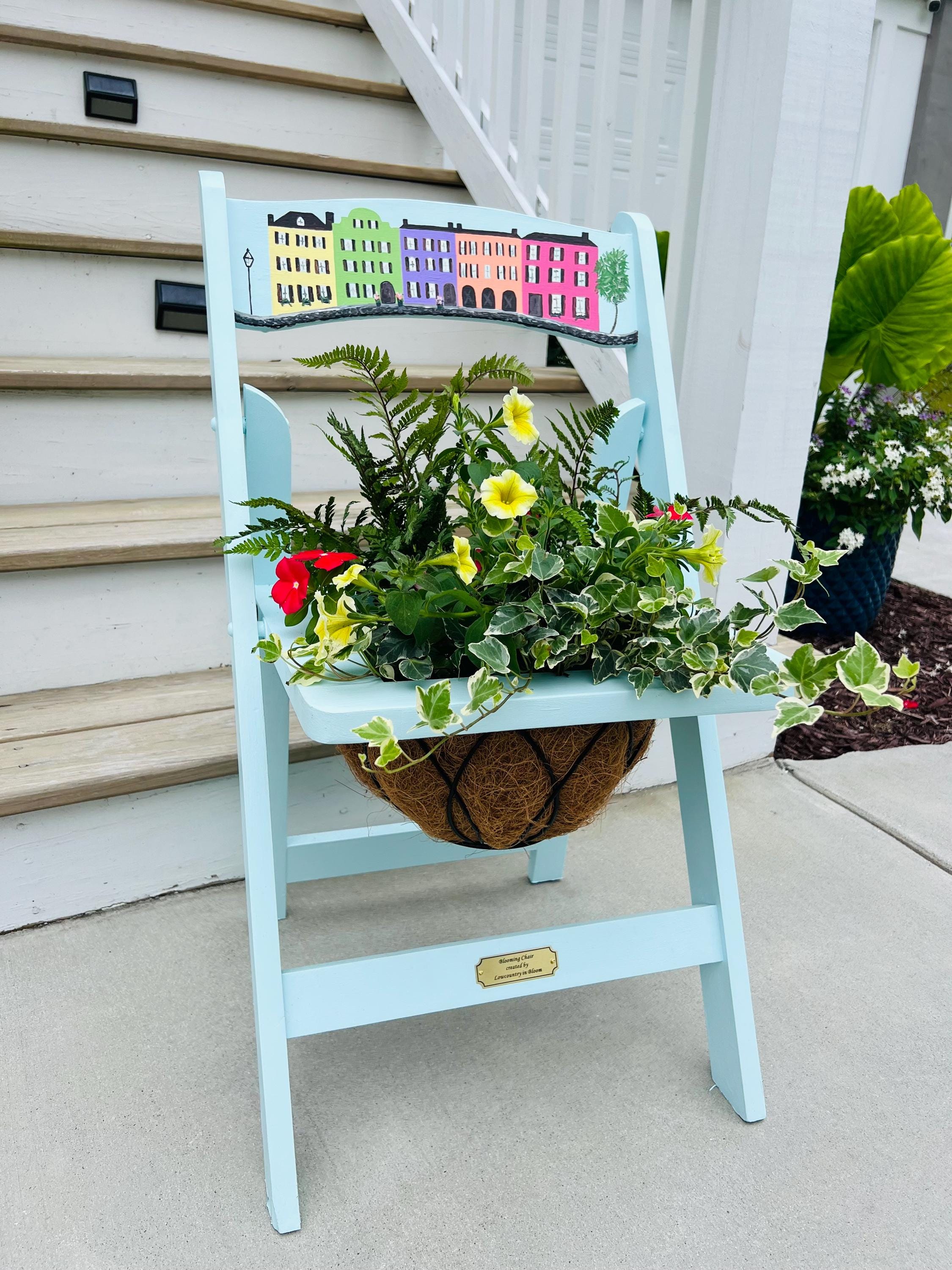 Custom Blooming Chair Planter | Hand-painted Garden Chair ...