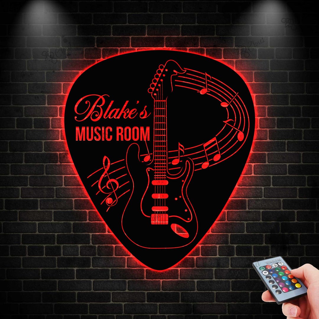 Custom Guitar Pick Metal Signled Light, Personalized Guitarist Name ...