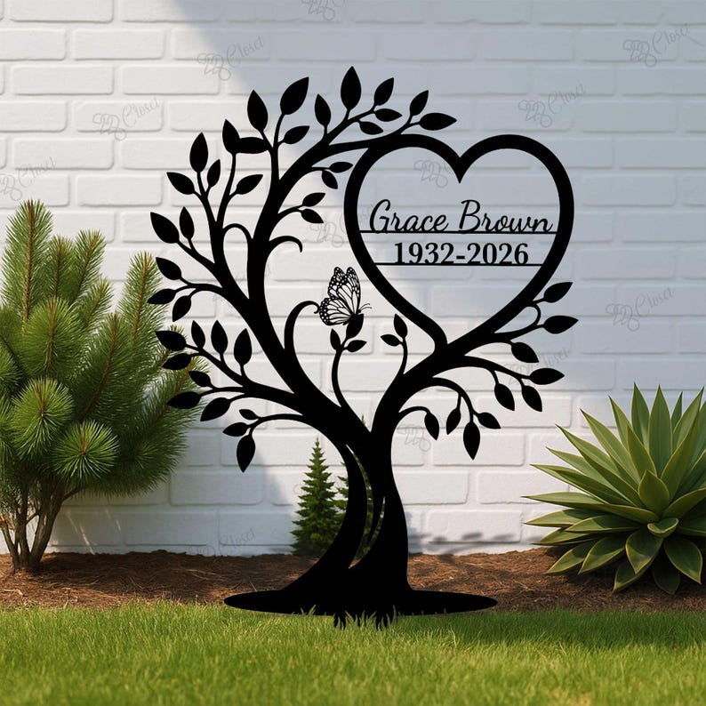 Personalized Memorial Tree Cross Sign: Custom Tree Grave Marker With ...