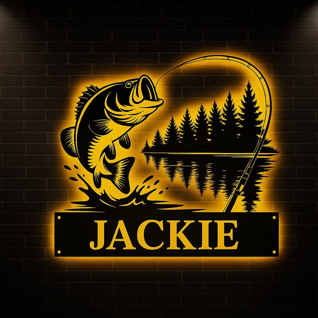 Personalized Fish Name Metal Monogram Sign, Fishing Gift for Men ...