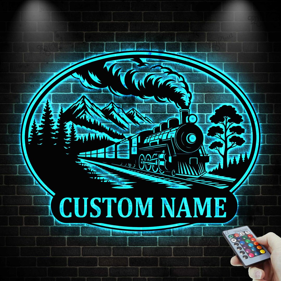 Custom Train Metal Sign With LED Light, Steam Engine Train Sign, Train ...