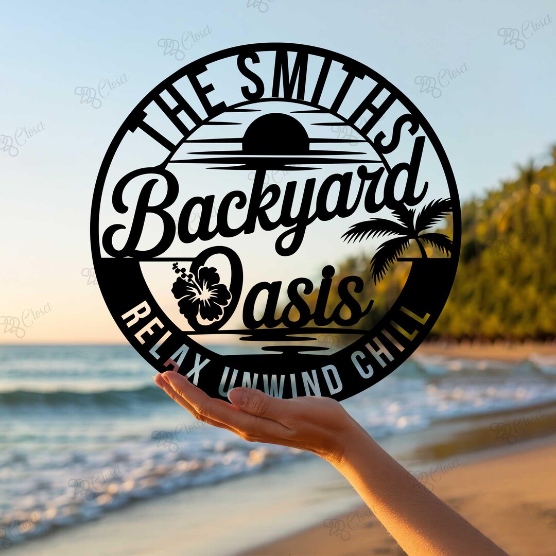 Personalized Backyard Oasis Metal Sign: Custom Tropical Metal Sign With ...