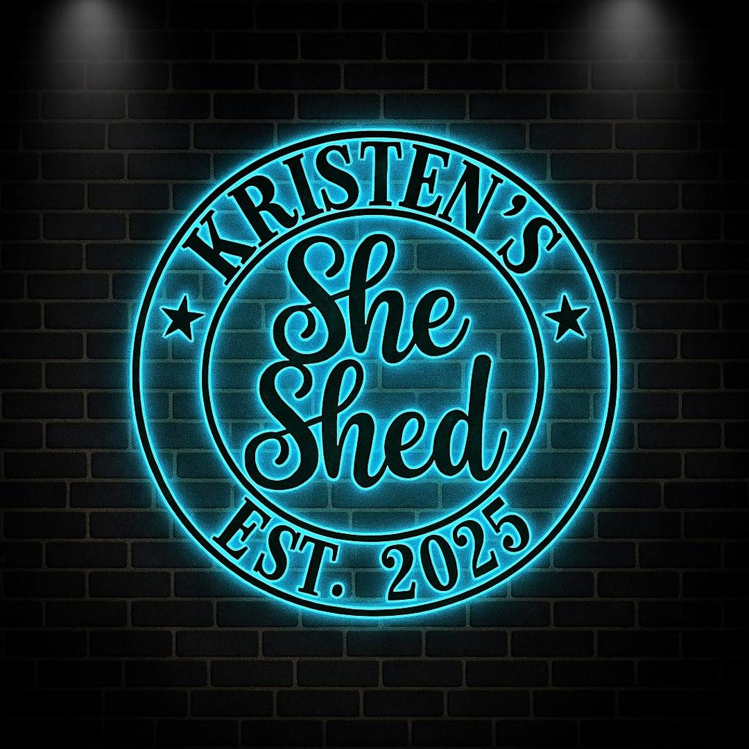 Custom Metal She Shed Sign With Led Lights, She Shed Metal Wall Art ...