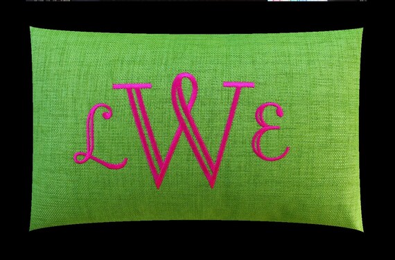 Monogrammed Indoor Outdoor Pillow Cover Chartreuse Lawn Green | Etsy
