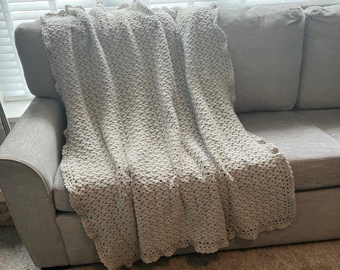 Crochet Handmade Full Adult Size Light Grey Afghan/blanket/throw, 50"w ...