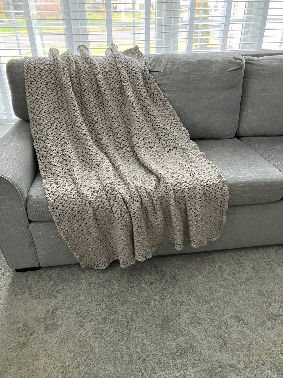 Crochet Handmade Full Adult Size Light Grey Afghan/blanket/throw, 47w X ...