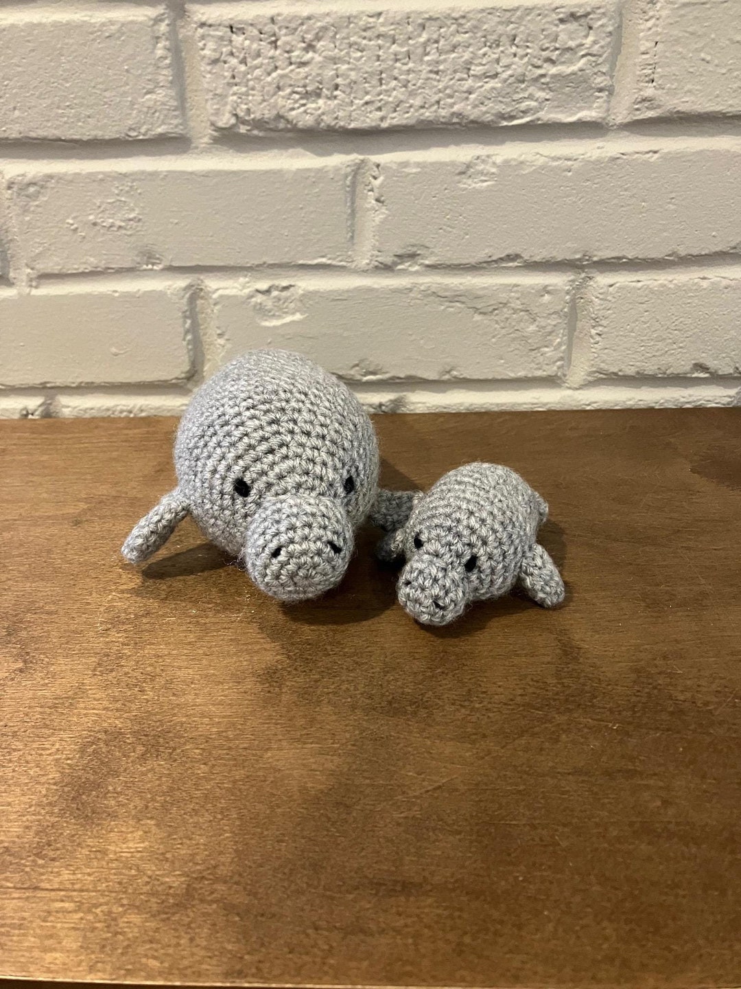 Crochet Stuffed Amigurumi Mama and Baby Manatee/ Plushie Manatees/ Toy ...