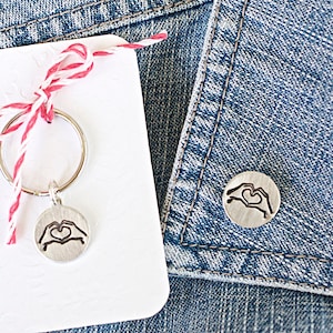 Hands With Heart, Hand Stamped Lapel Pin, Keychain, Sign Language, Love ...