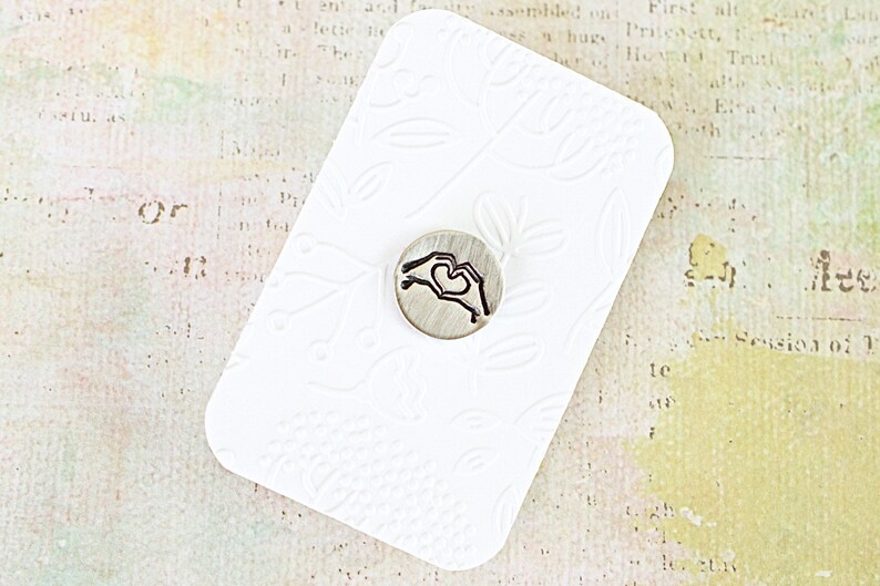 Hands With Heart Hand Stamped Lapel Pin Keychain Sign - Etsy