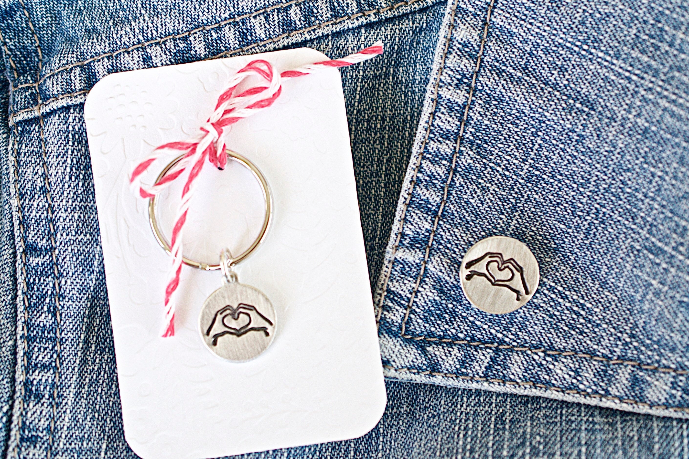 Hands With Heart Hand Stamped Lapel Pin Keychain Sign - Etsy