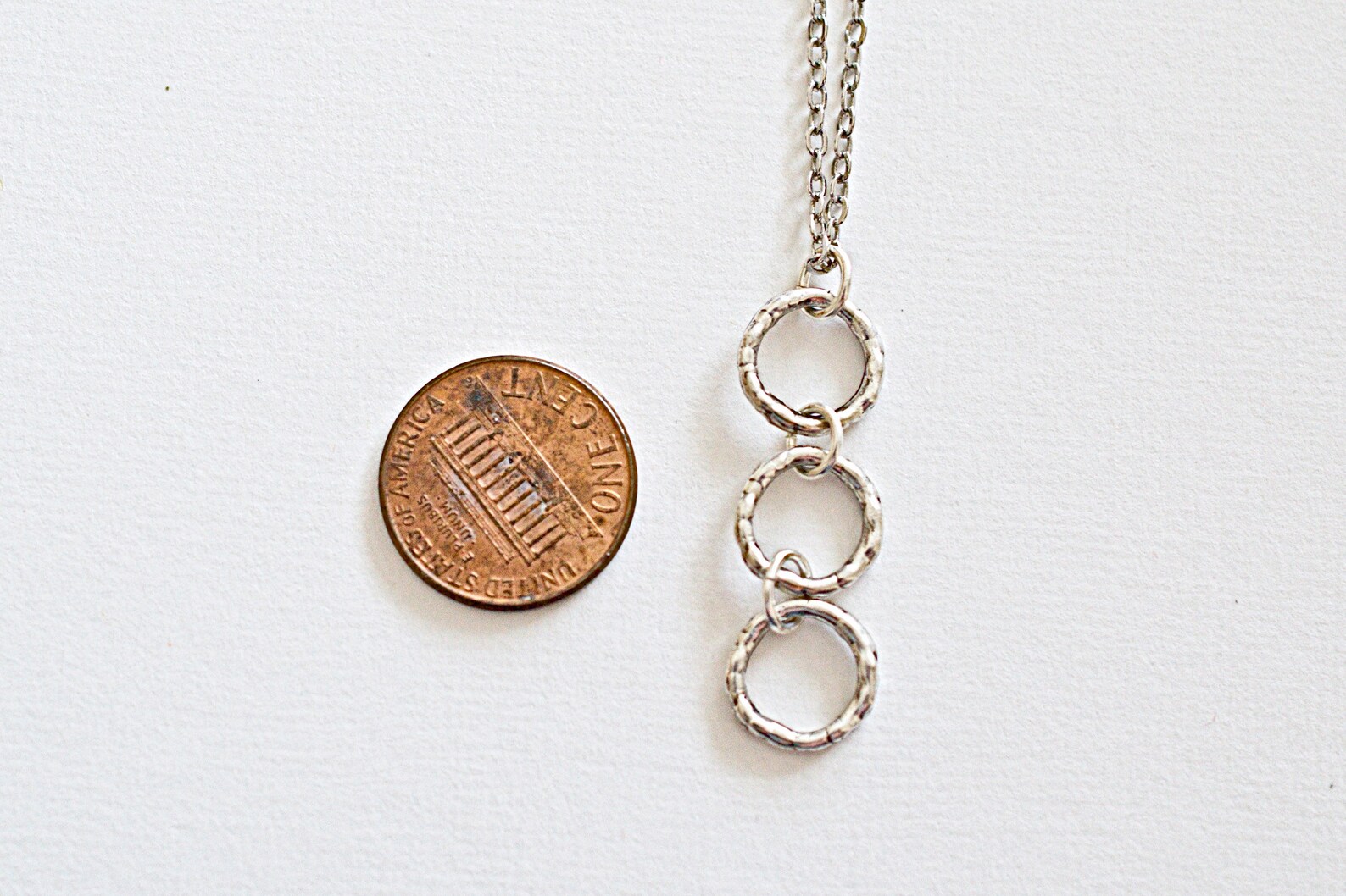 3 Generations Necklace With Textured Rings Pendant Antiqued Silver ...