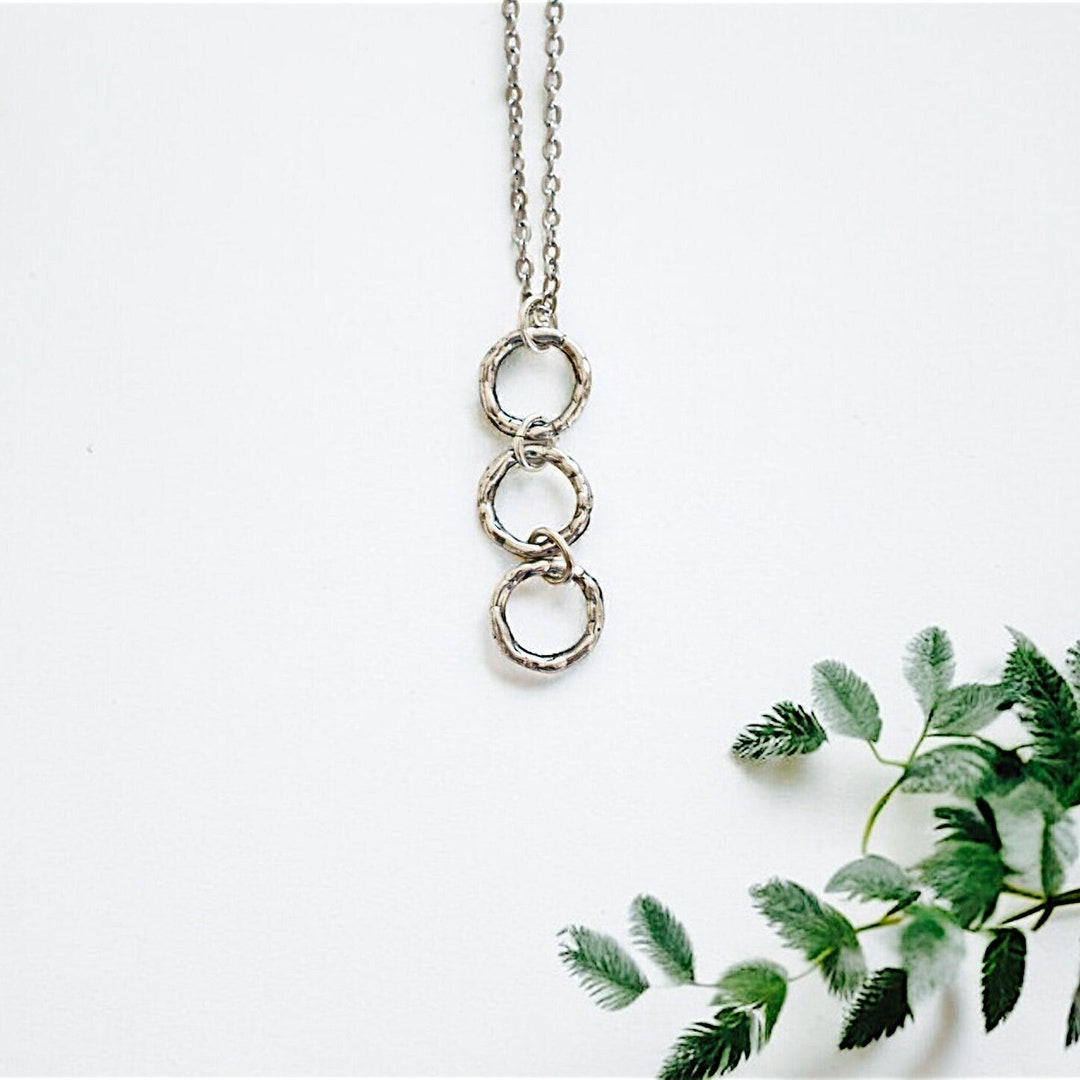 3 Generations Necklace With Textured Rings Pendant Antiqued Silver ...