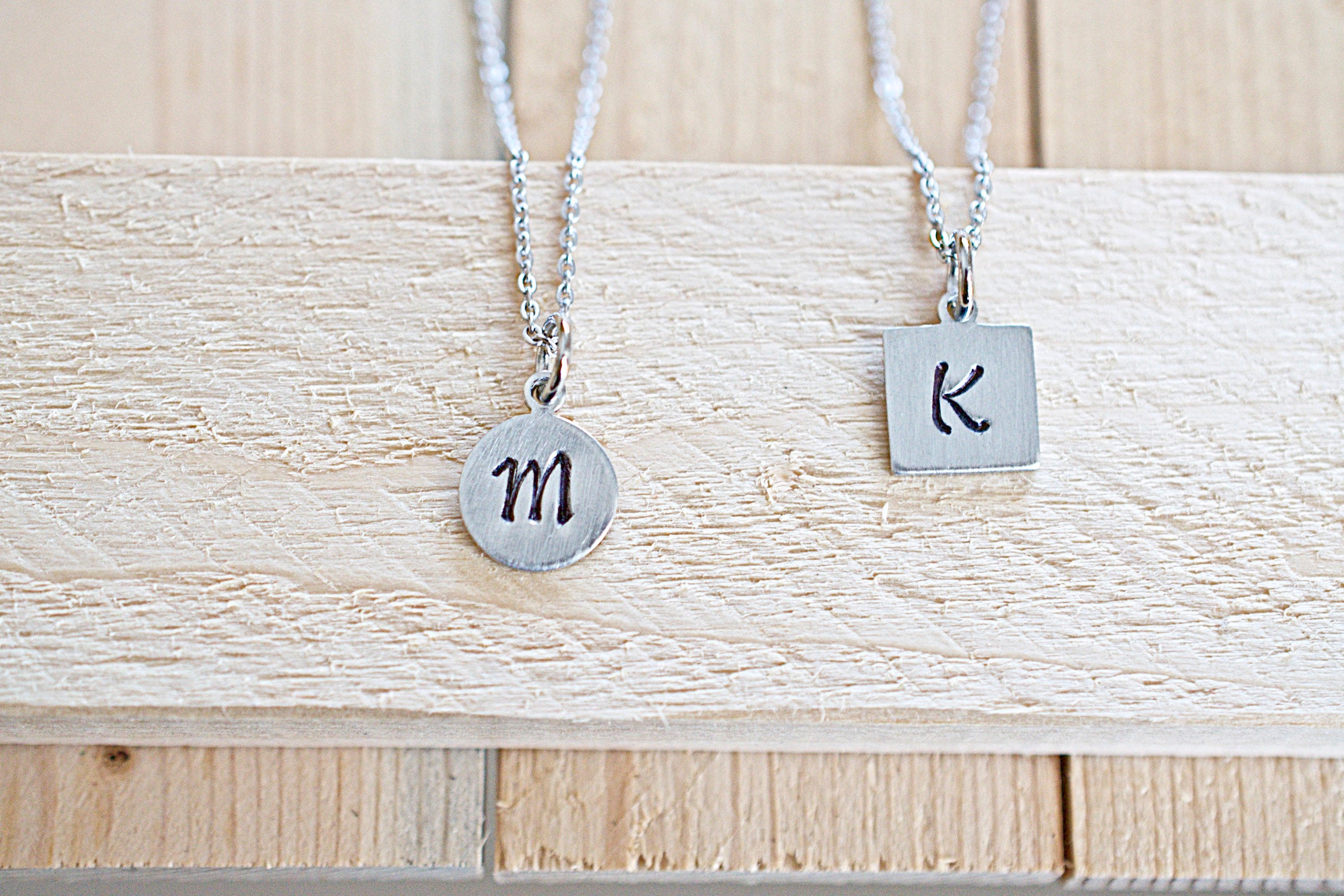 Hand Stamped Initial Pendant Necklace, Customized Personalized Jewelry ...