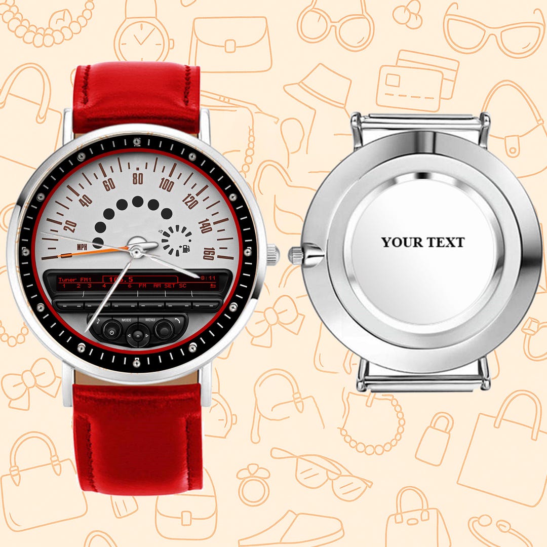 Speedometer Cooper Inspired Dashboard Wristwatch With Red Leather Band ...