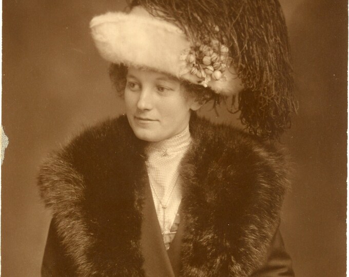 Antique Photograph the Style of Stella Woman Wearing Fancy Hat, Fur ...