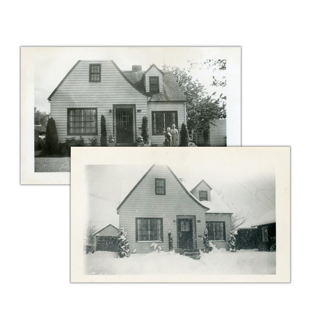 2pc Vintage Photo Set - "spring Vs Winter" - House Home, Seasons ...