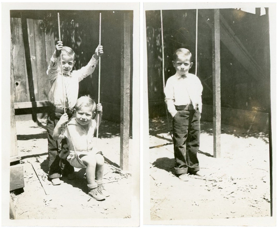 2pc Vintage Photo Set - "life With a Backyard Swing" - Children Playing ...