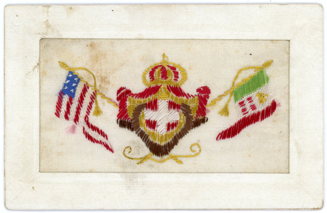 RARE WWI Silk Embroidery 1918 Postcard united States and Italy, Allied ...