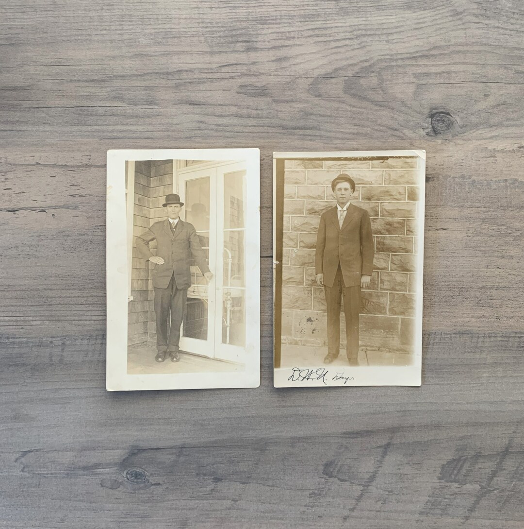 2pc Antique RPPC Real Photo Postcard standing Men Vintage Photo Set ...