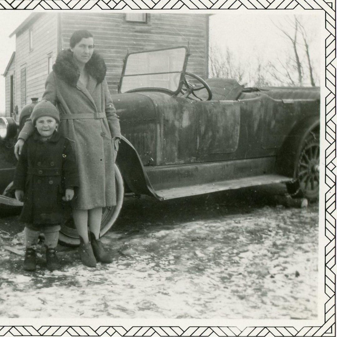Antique Photo - "winter Convertible" - Mother and Child, Pose With Car ...