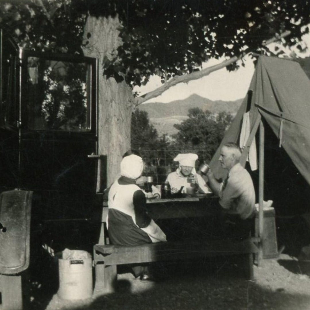 Antique Snapshot - "roadside Camping" - Tent Vehicle Car, People ...