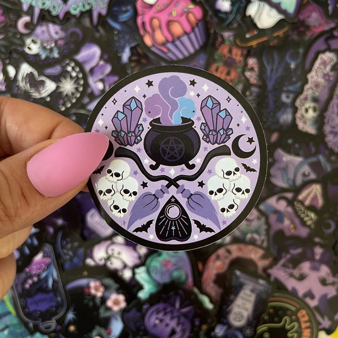 Dark Gothic Halloween Stickers Pack 60 Purple Witch Bat and Ghost ...