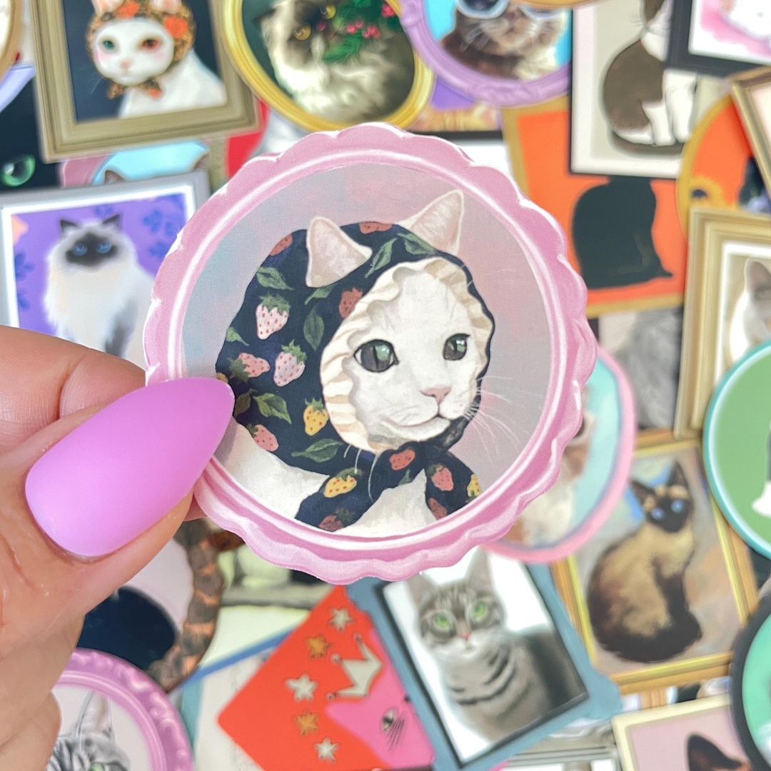 50 Pcs Fancy Cat Portrait Stickers, Aesthetic Vintage Frame Art Pack ...