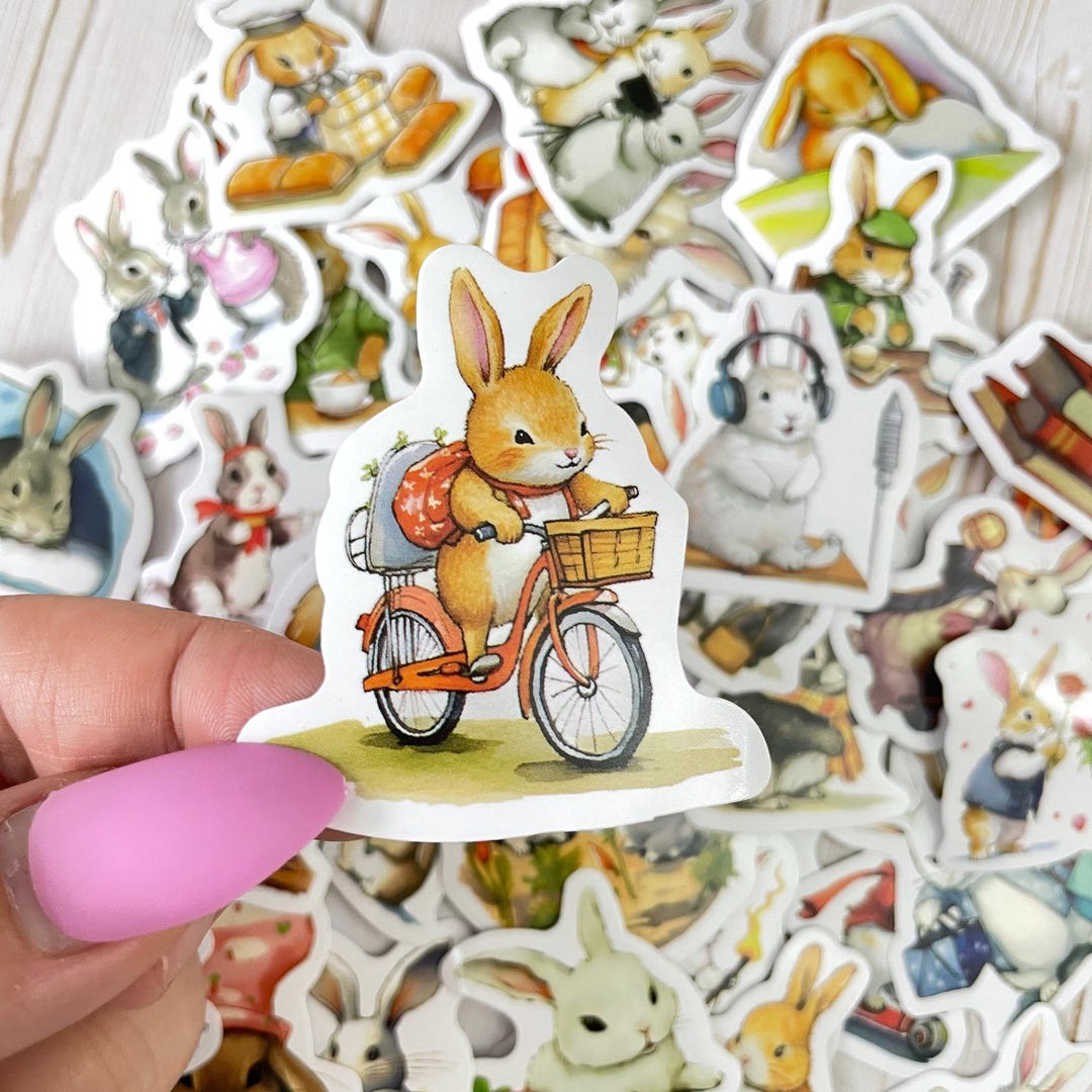 50 Pcs Cute Bunny Stickers Pack Watercolor Rabbit Stickers for ...