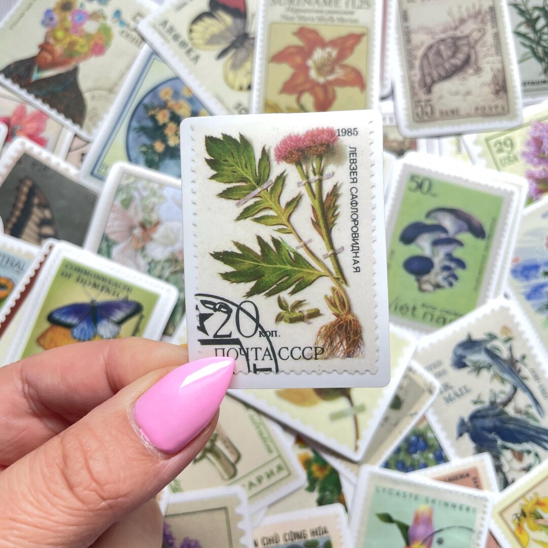 50 Vintage Botanical Stamp Stickers, Not Real Stamps, Fauna and Flora ...