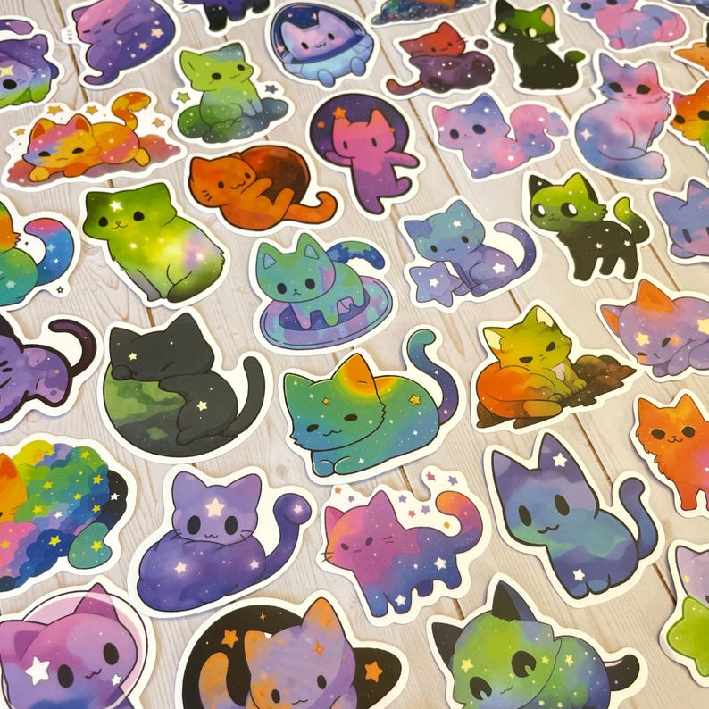 Galaxy Cats Stickers Pack of 50, Food Sticker Pack, Laptop Stickers ...