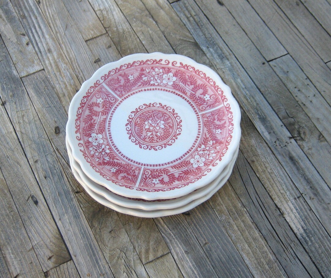 Red Transferware Plates, Syracuse China Vintage Stoneware, Strawberry ...