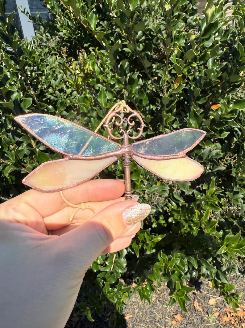 Dragonfly Skeleton Key Trinket | Stained Glass Suncatcher | Cottage ...