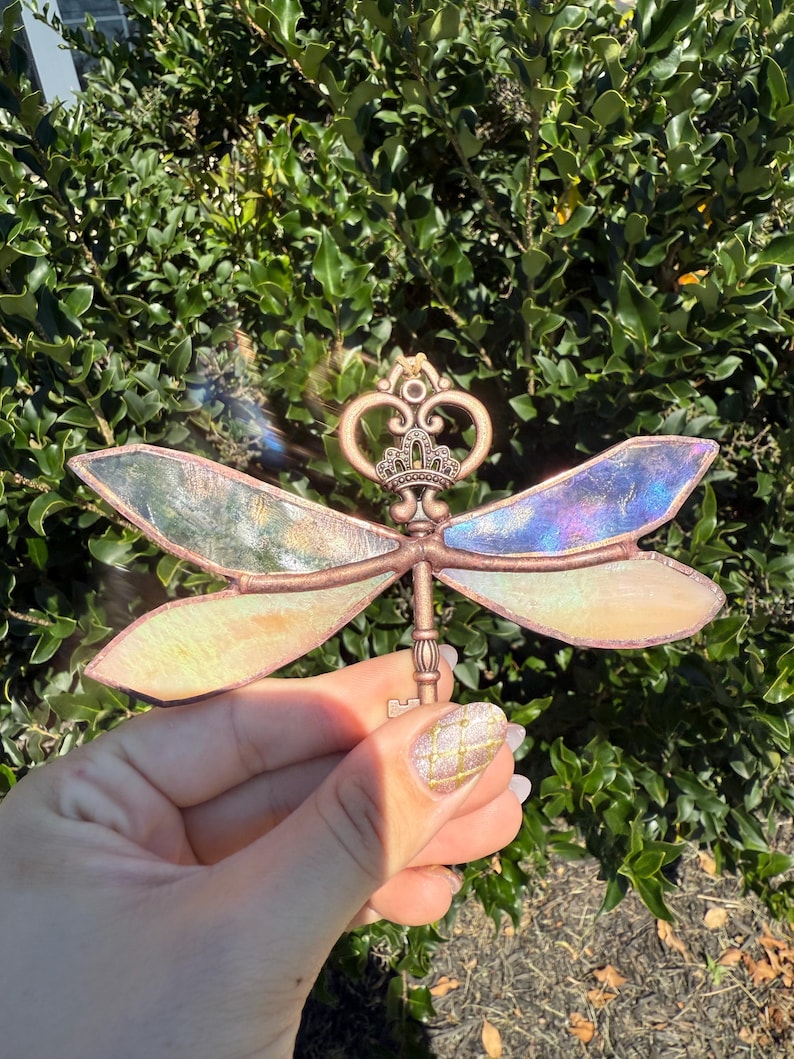 Dragonfly Skeleton Key Trinket | Stained Glass Suncatcher | Cottage ...