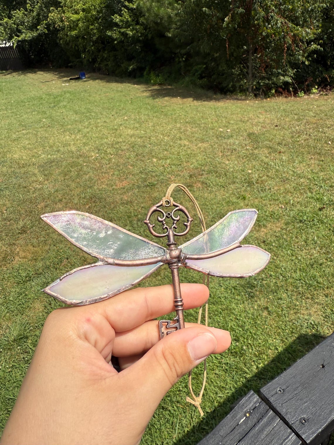 Dragonfly Skeleton Key Trinket | Stained Glass Suncatcher | Cottage ...
