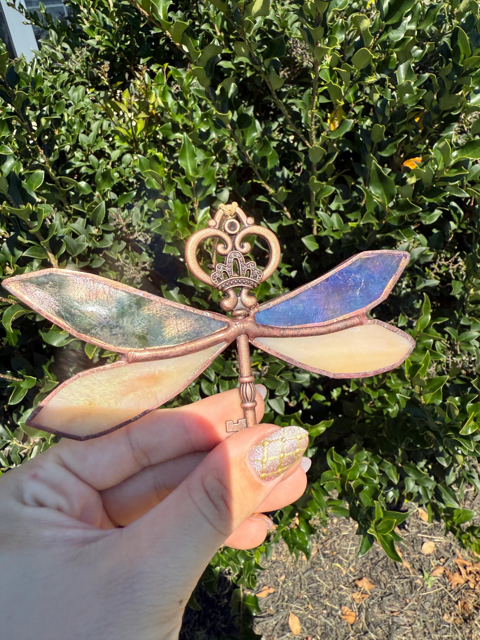 Dragonfly Skeleton Key Trinket | Stained Glass Suncatcher | Cottage ...