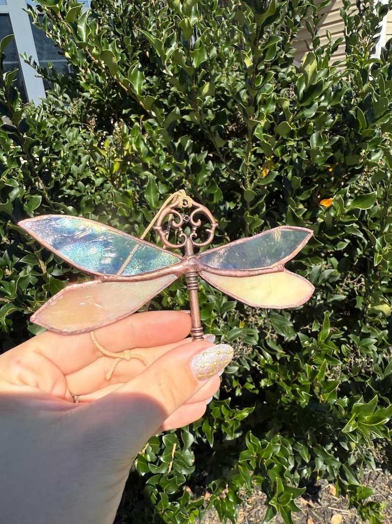 Dragonfly Skeleton Key Trinket | Stained Glass Suncatcher | Cottage ...