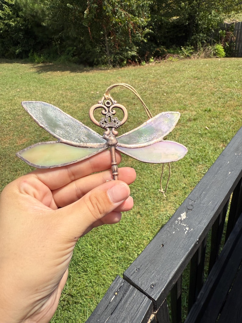 Dragonfly Skeleton Key Trinket | Stained Glass Suncatcher | Cottage ...