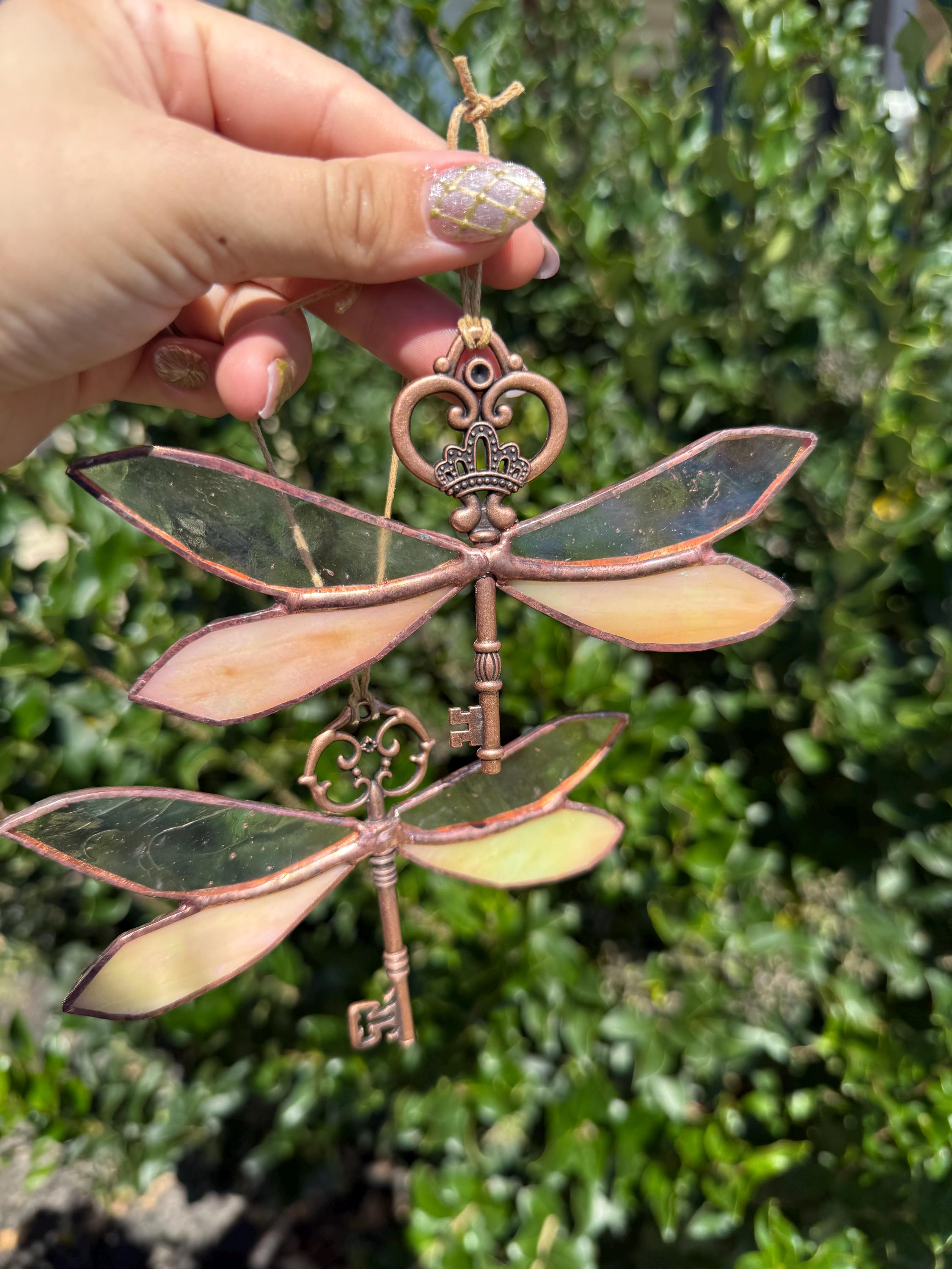 Dragonfly Skeleton Key Trinket | Stained Glass Suncatcher | Cottage ...