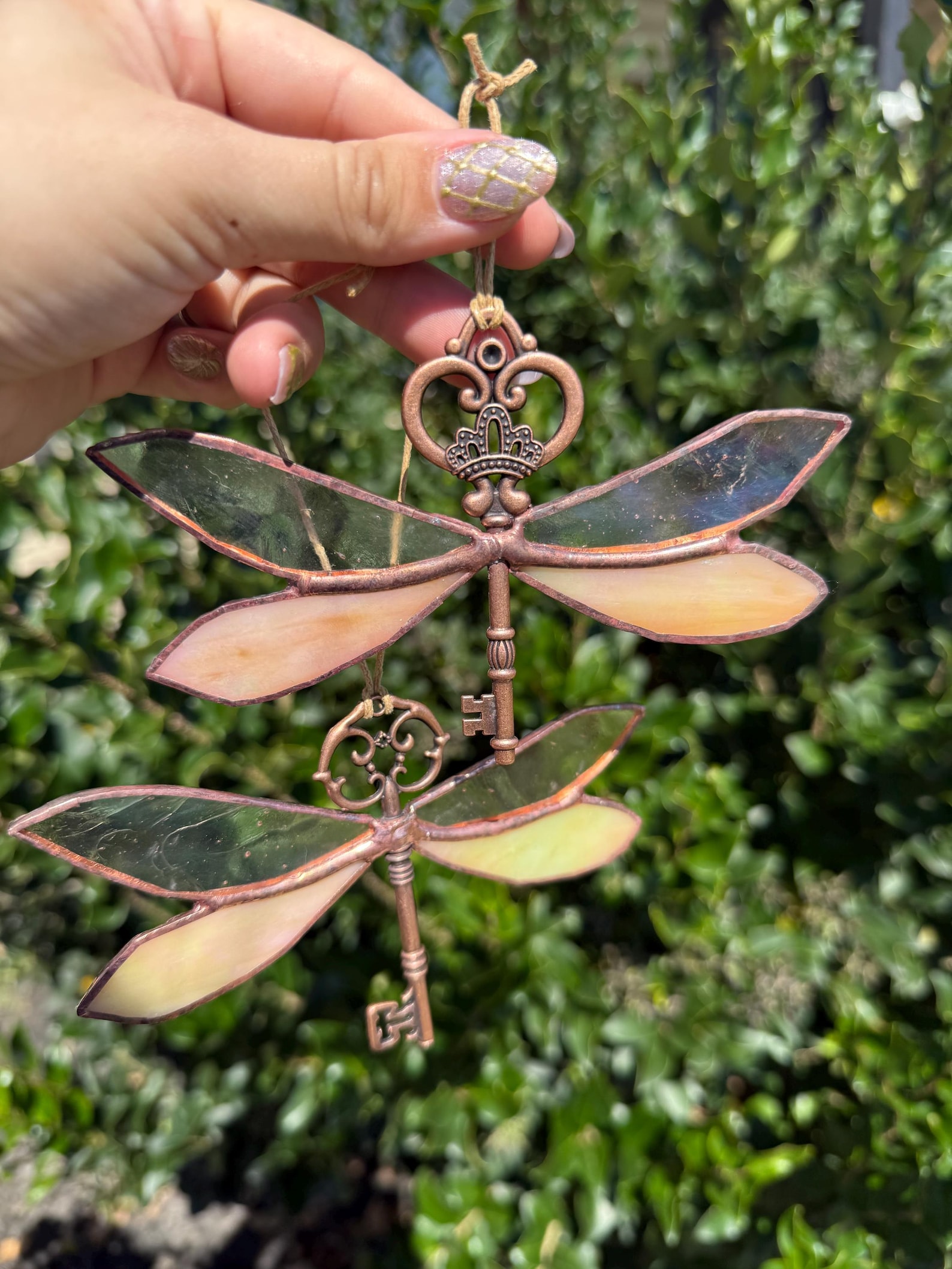 Dragonfly Skeleton Key Trinket | Stained Glass Suncatcher | Cottage ...